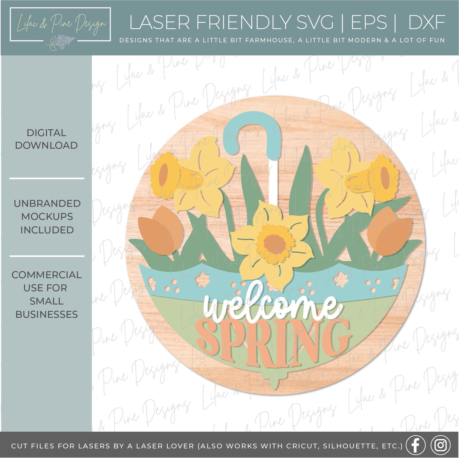 Welcome Spring Sign SVG, Tulip Door Hanger, Umbrella Welcome SVG ...