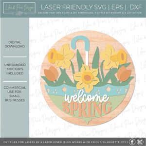 Welcome Spring Sign SVG, Tulip Door Hanger, Umbrella Welcome SVG ...