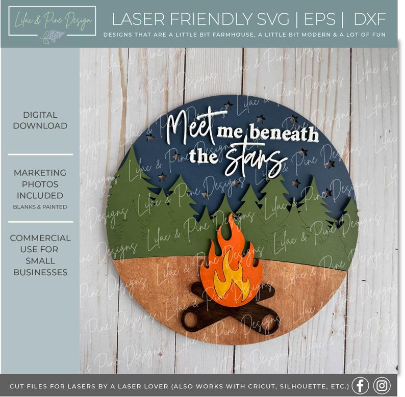 Camping Sign Bundle SVG, Under the Stars Sign, Fire Pit Sign SVG ...