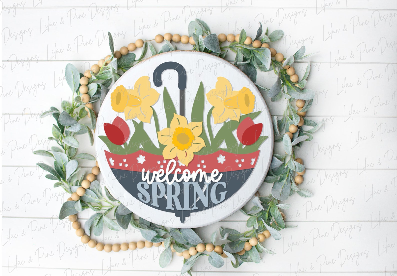 Welcome Spring Sign SVG, Tulip Door Hanger, Umbrella Welcome SVG ...
