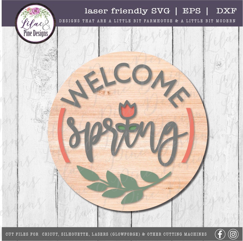 Welcome Spring Round Sign SVG Spring Floral Door Round SVG - Etsy