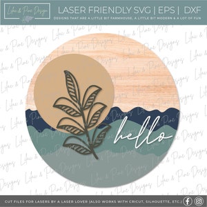 Boho Welcome Sign SVG, Hello Door Hanger SVG, Minimalist Round Wood ...