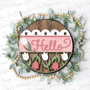 Hello Tulip Door Hanger SVG, Spring Porch Sign, Tulip Svg, Spring ...