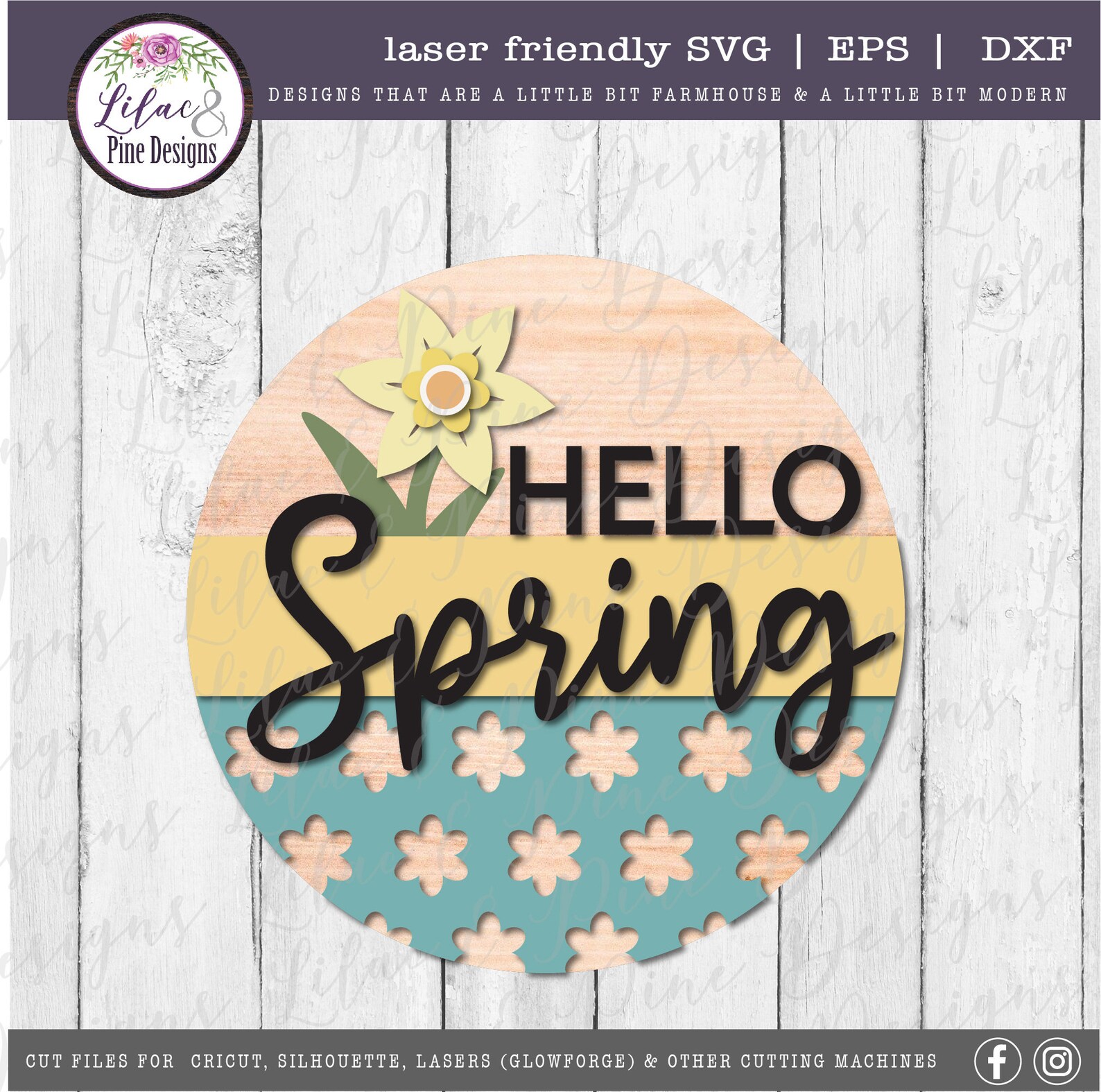 Hello Spring Round Sign SVG Spring Floral Door Round SVG - Etsy