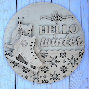 Hello Winter Sign SVG, Christmas Welcome Sign, Winter Door Hanger SVG ...