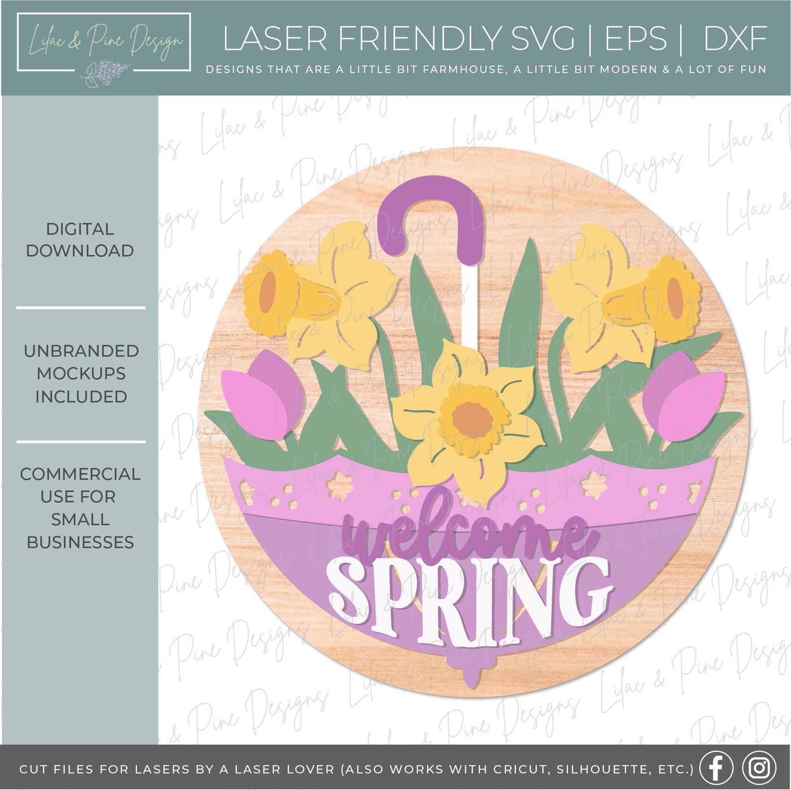 Welcome Spring Sign SVG, Tulip Door Hanger, Umbrella Welcome SVG ...