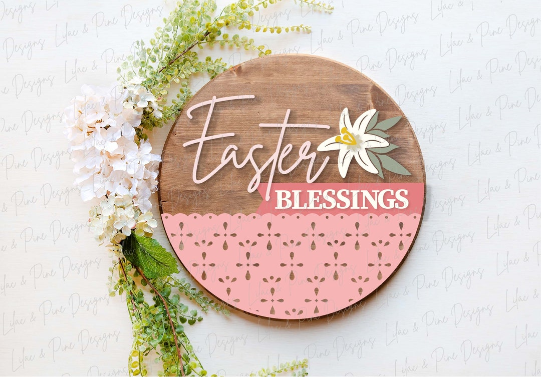 Easter Blessings Sign SVG, Easter Lily Door Hanger, Easter Welcome Sign ...
