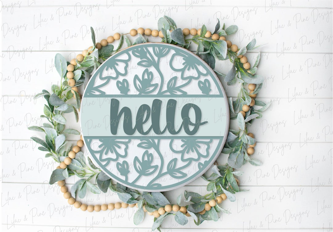 Hello Floral Sign, Flower SVG, Welcome SVG, Front Door Decor, Round ...