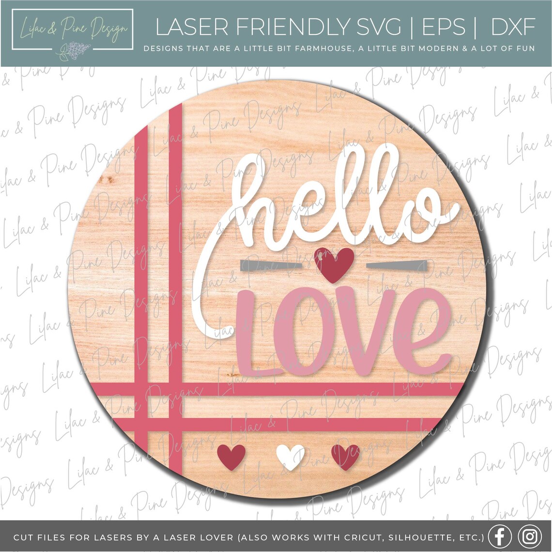 Hello Love Sign SVG, Valentine Door Hanger, Valentines Day Welcome Door ...