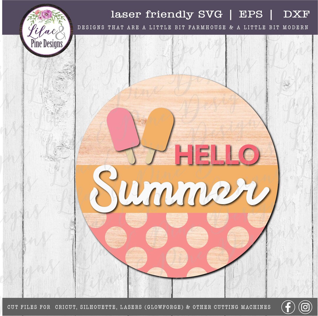 Hello Summer Popsicle Round Sign Summer Door Decor SVG Ice - Etsy