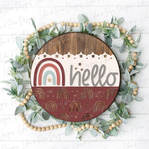 Boho Rainbow Sign SVG, Boho Door Hanger, Rainbow Welcome Sign SVG, Boho ...