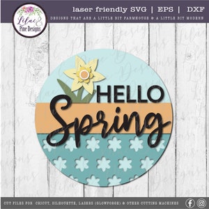 Hello Spring Round Sign SVG, Spring Floral Door Round SVG, Floral SVG ...