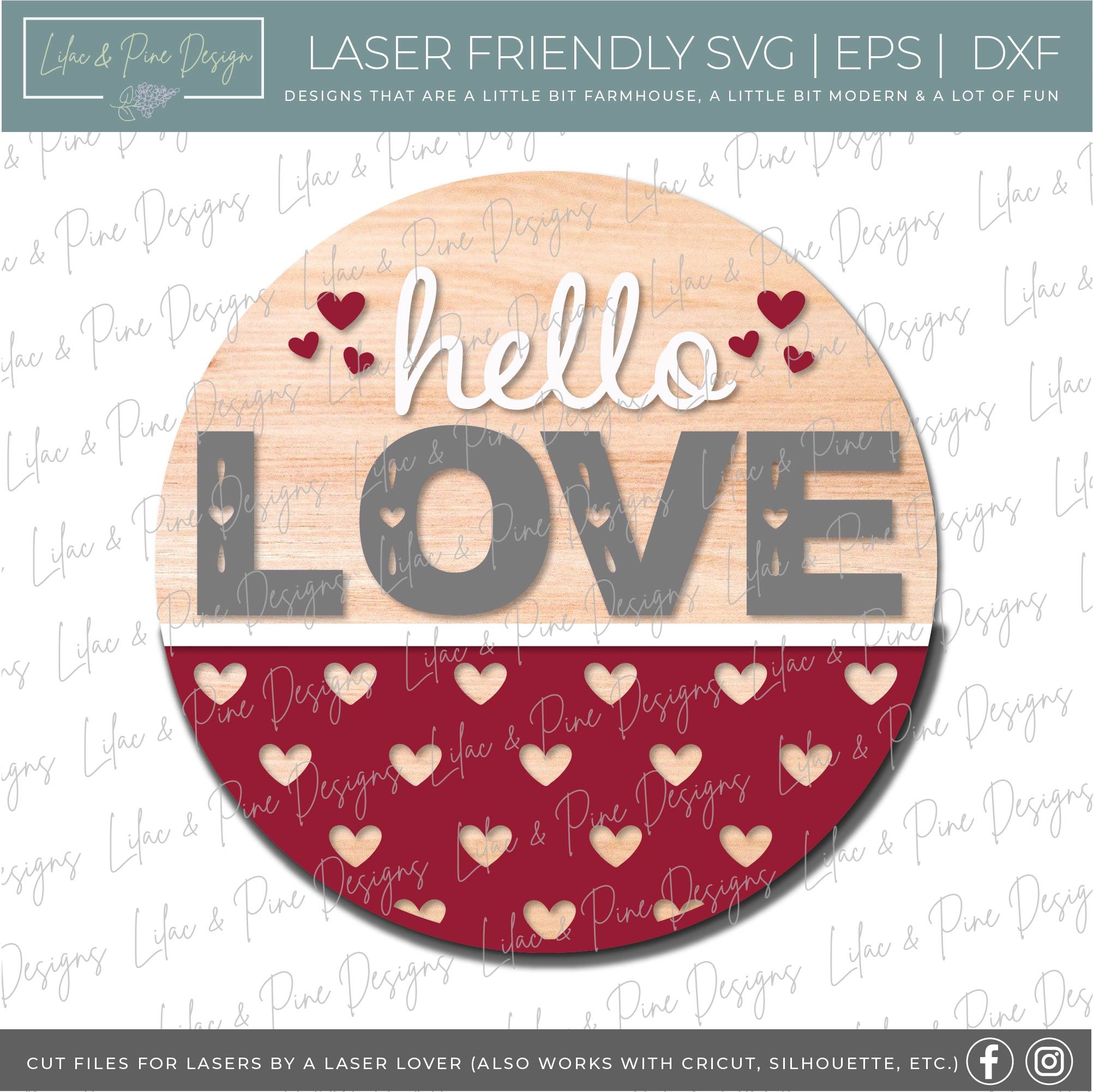 Hello Love Door Hanger SVG, Valentine Door Hanger, Love Sign Svg, Heart ...