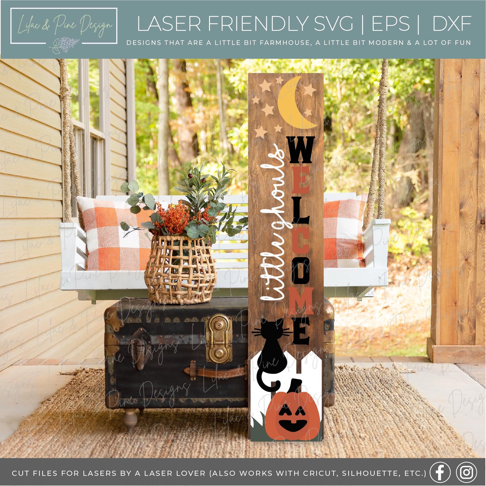 Halloween Night Porch Sign SVG, Little Ghouls Porch Sign SVG, Black Cat ...