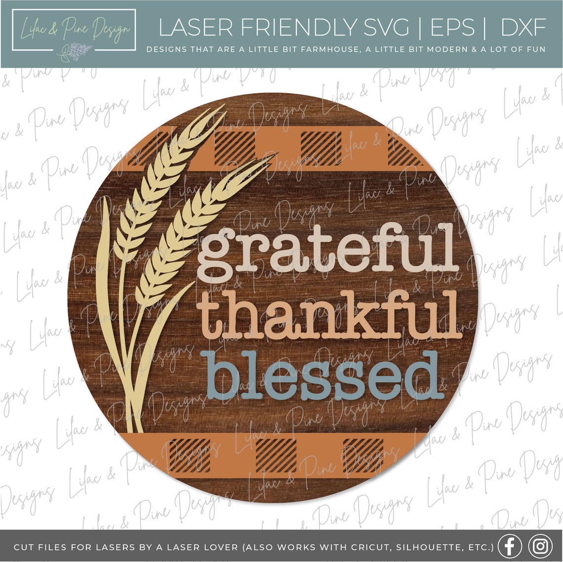 Grateful Thankful Blessed Sign Thanksgiving Door Round SVG - Etsy