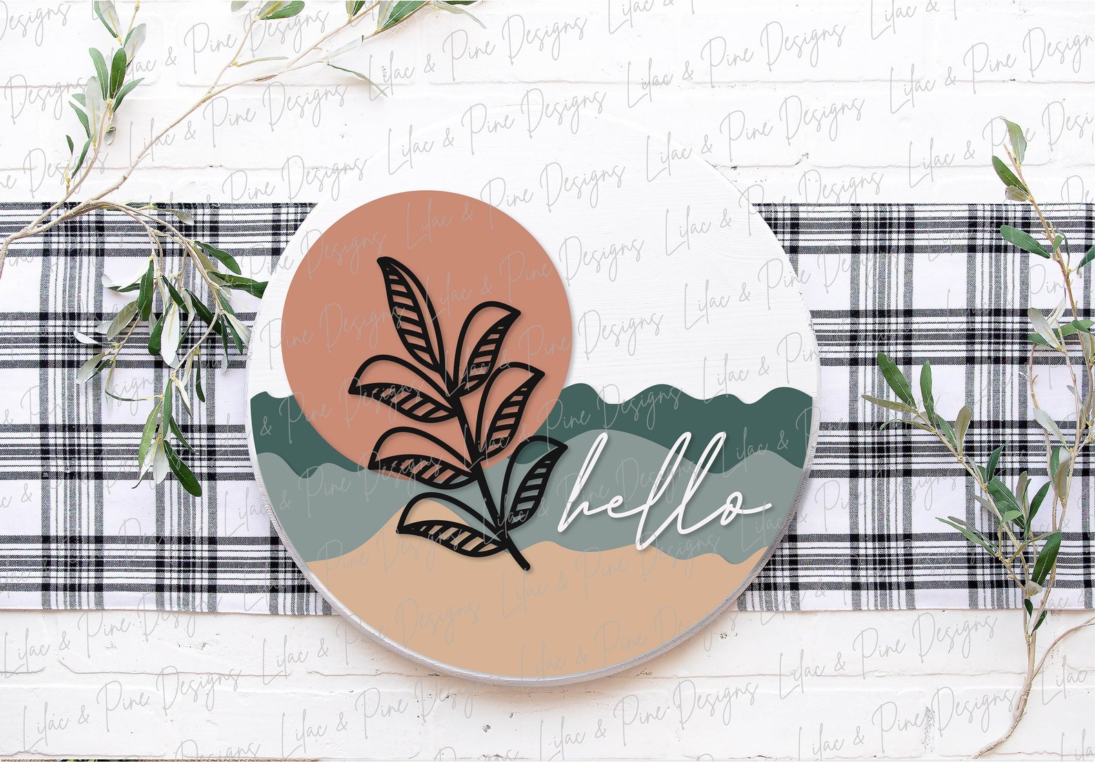 Boho Welcome Sign SVG Hello Door Hanger SVG Minimalist Round - Etsy