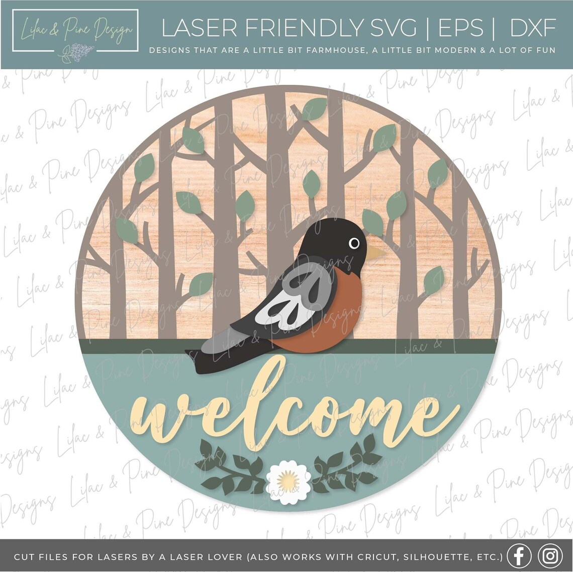 Spring Welcome Sign SVG, Robin Door Hanger, Bird Welcome SVG, Spring ...