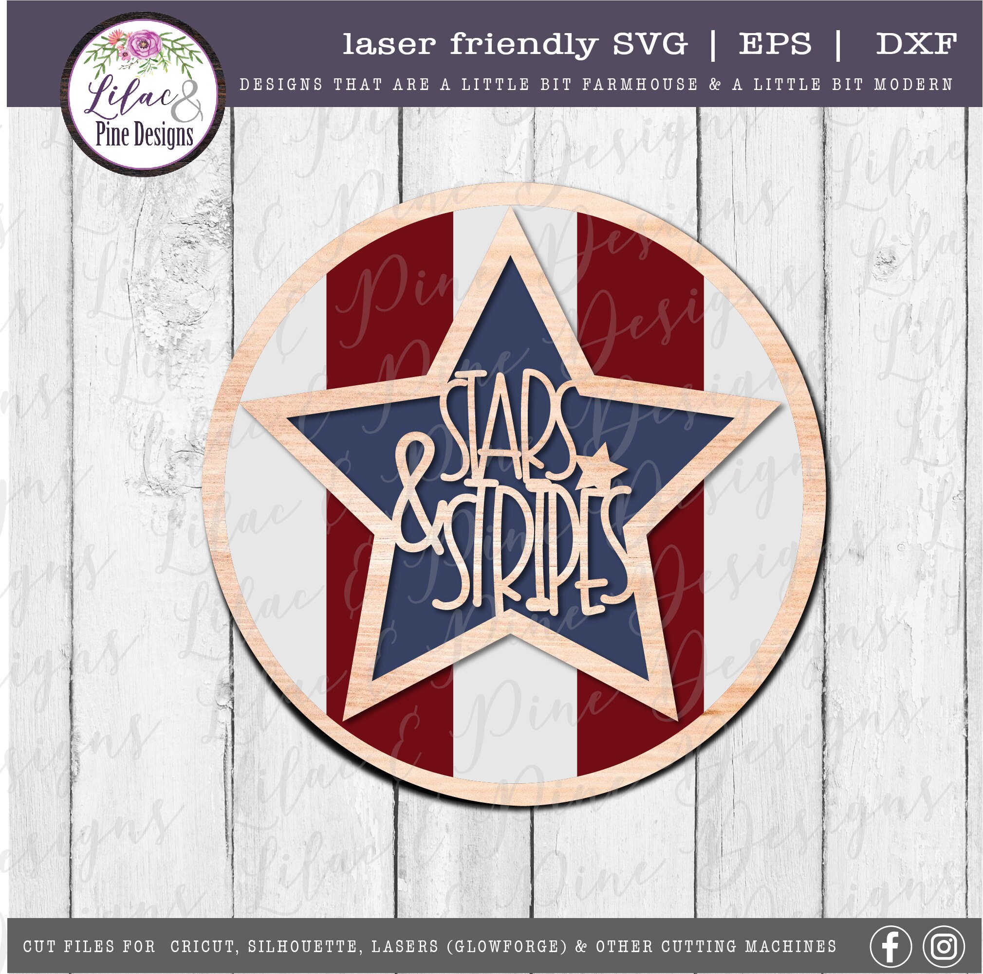 Stars and Stripes round sign bundle July 4th door decor SVG | Etsy