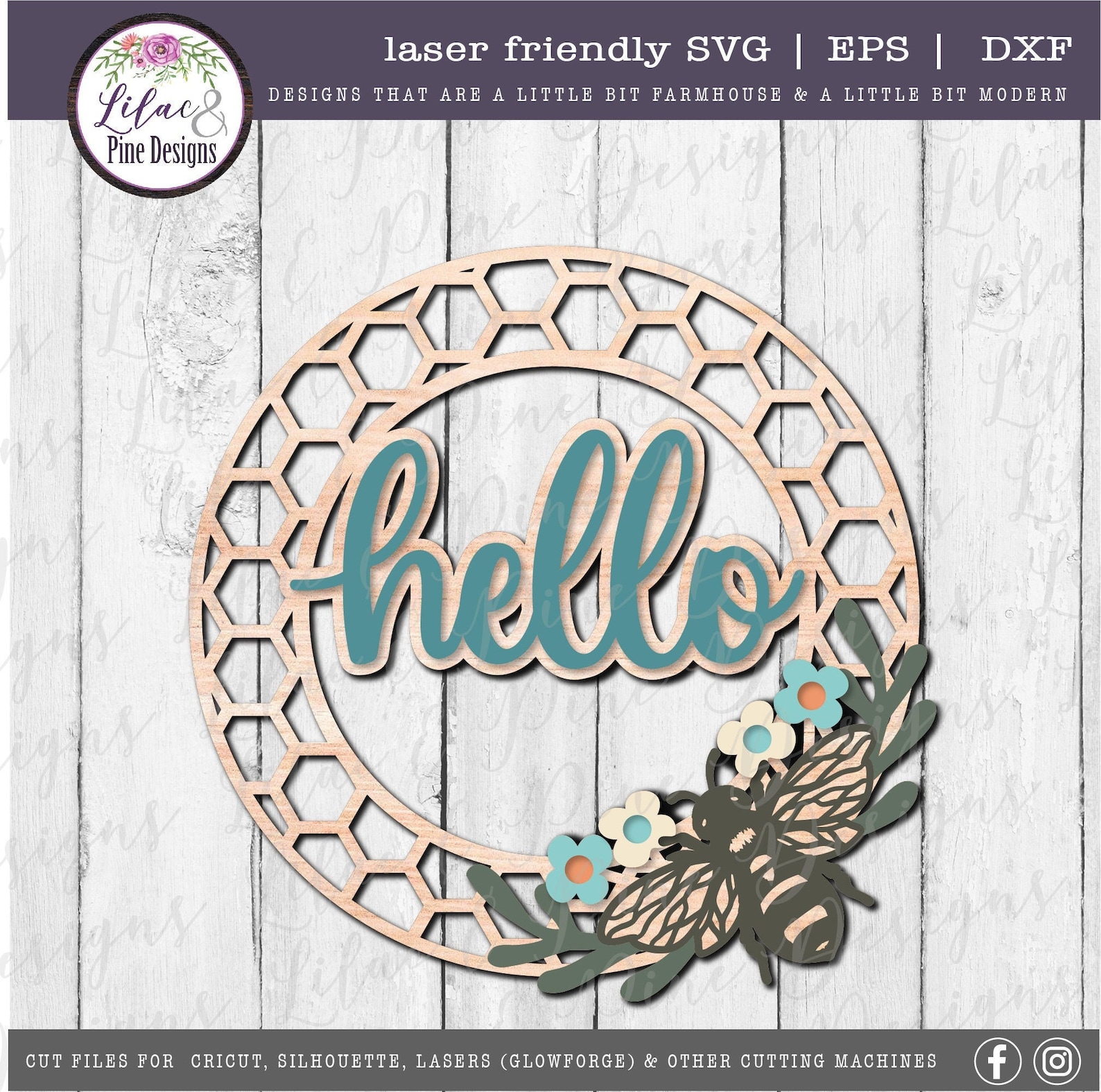 Hello Bee Honeycomb Sign Spring Sign SVG Bee SVG Summer | Etsy