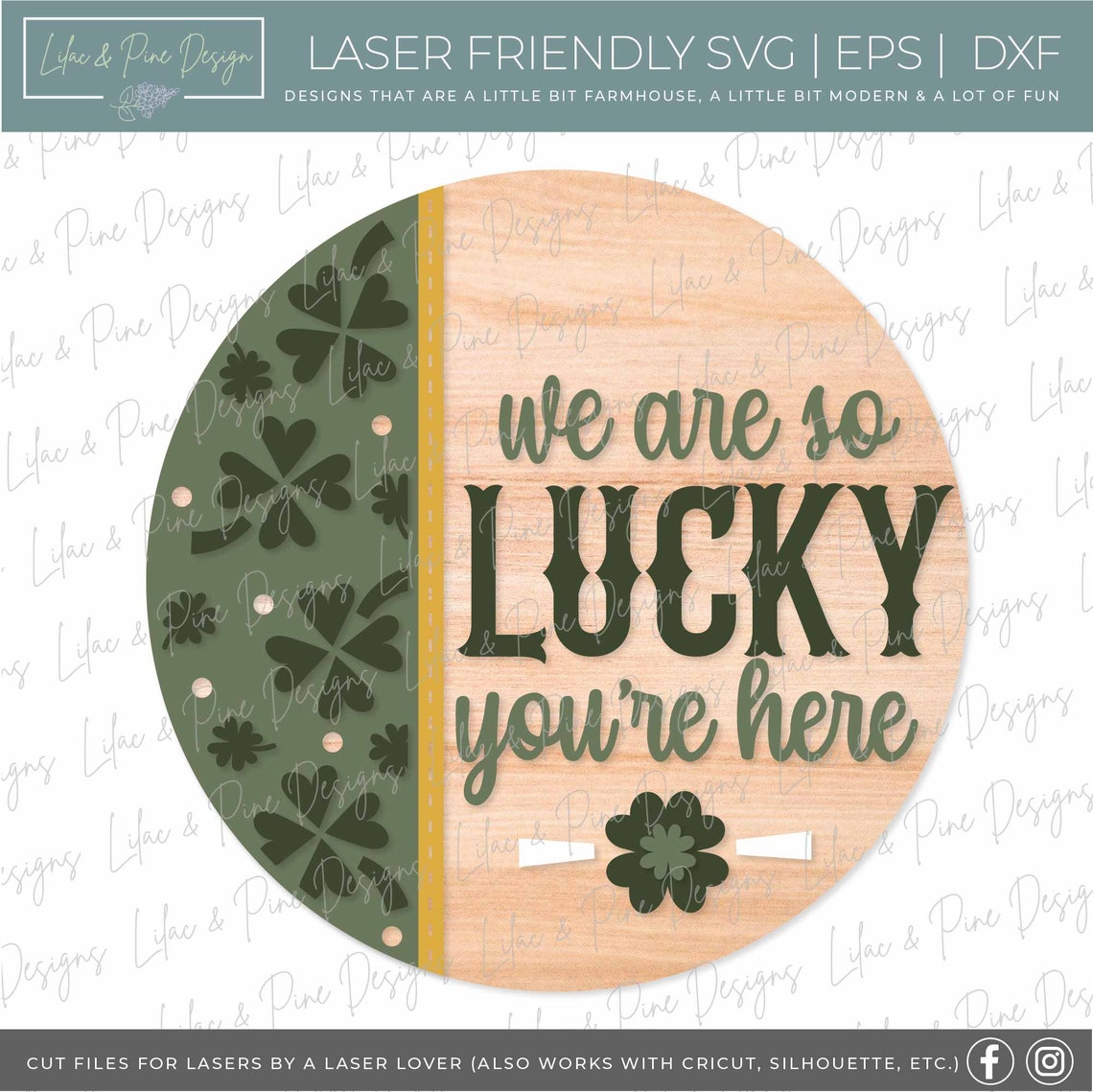 Lucky Sign SVG St Patricks Day Door Hanger Shamrock Welcome - Etsy