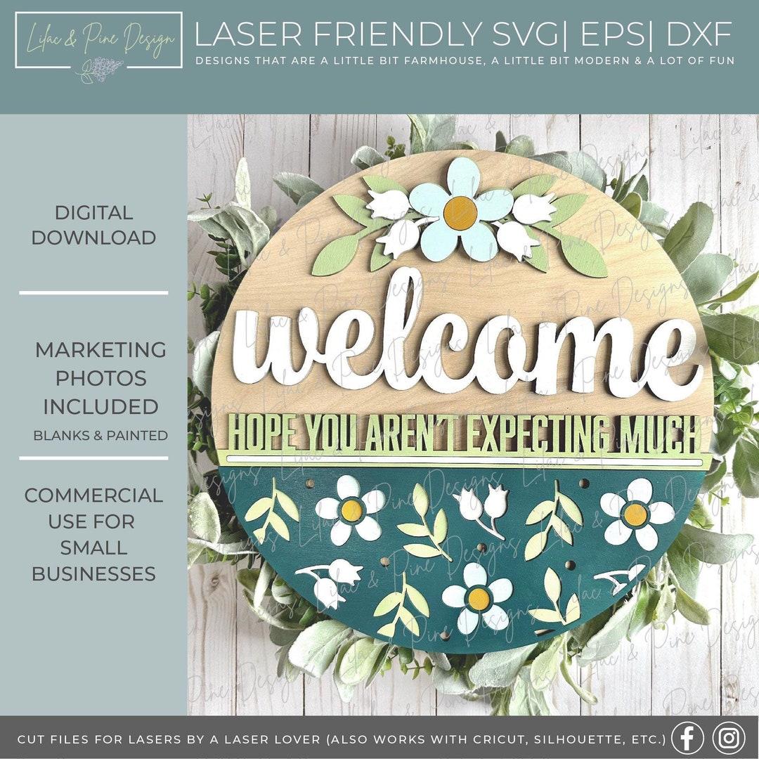Snarky Welcome Door Hanger SVG, Funny Round Sign, Floral Welcome Sign ...