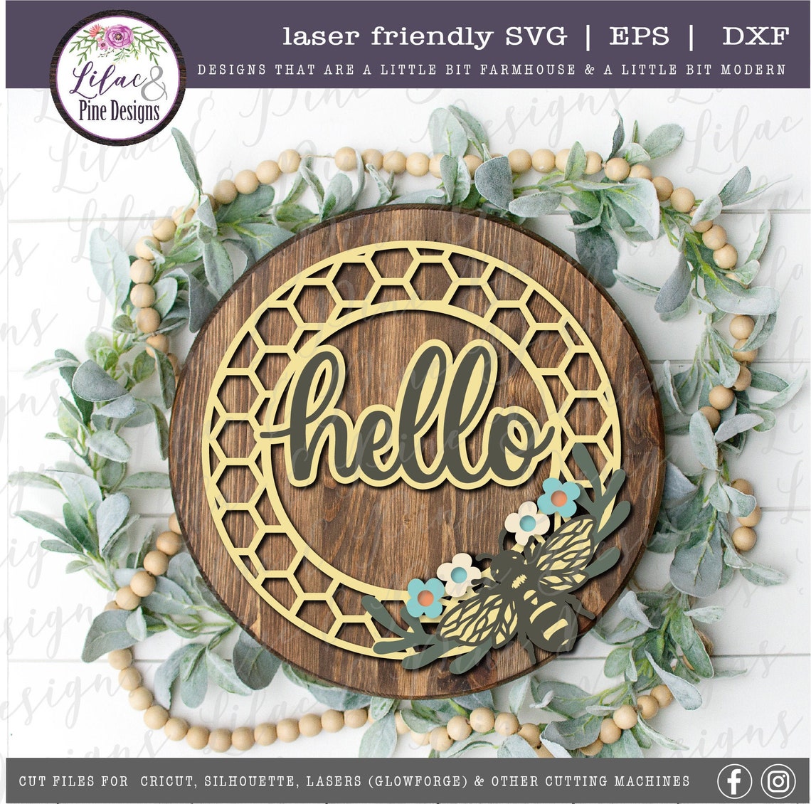 Hello Bee Honeycomb Sign Spring Sign SVG Bee SVG Summer | Etsy