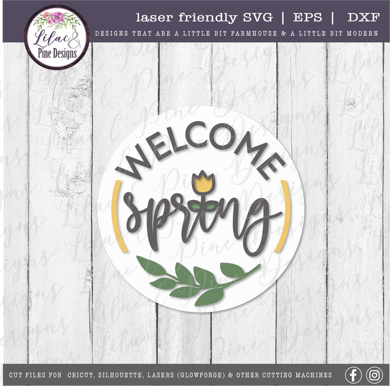 Welcome Spring Round Sign SVG Spring Floral Door Round SVG - Etsy