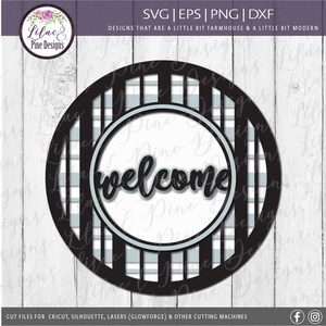 Welcome Plaid SVG, Welcome Circle SVG, Door Sign Svg, Door Hanger Svg ...