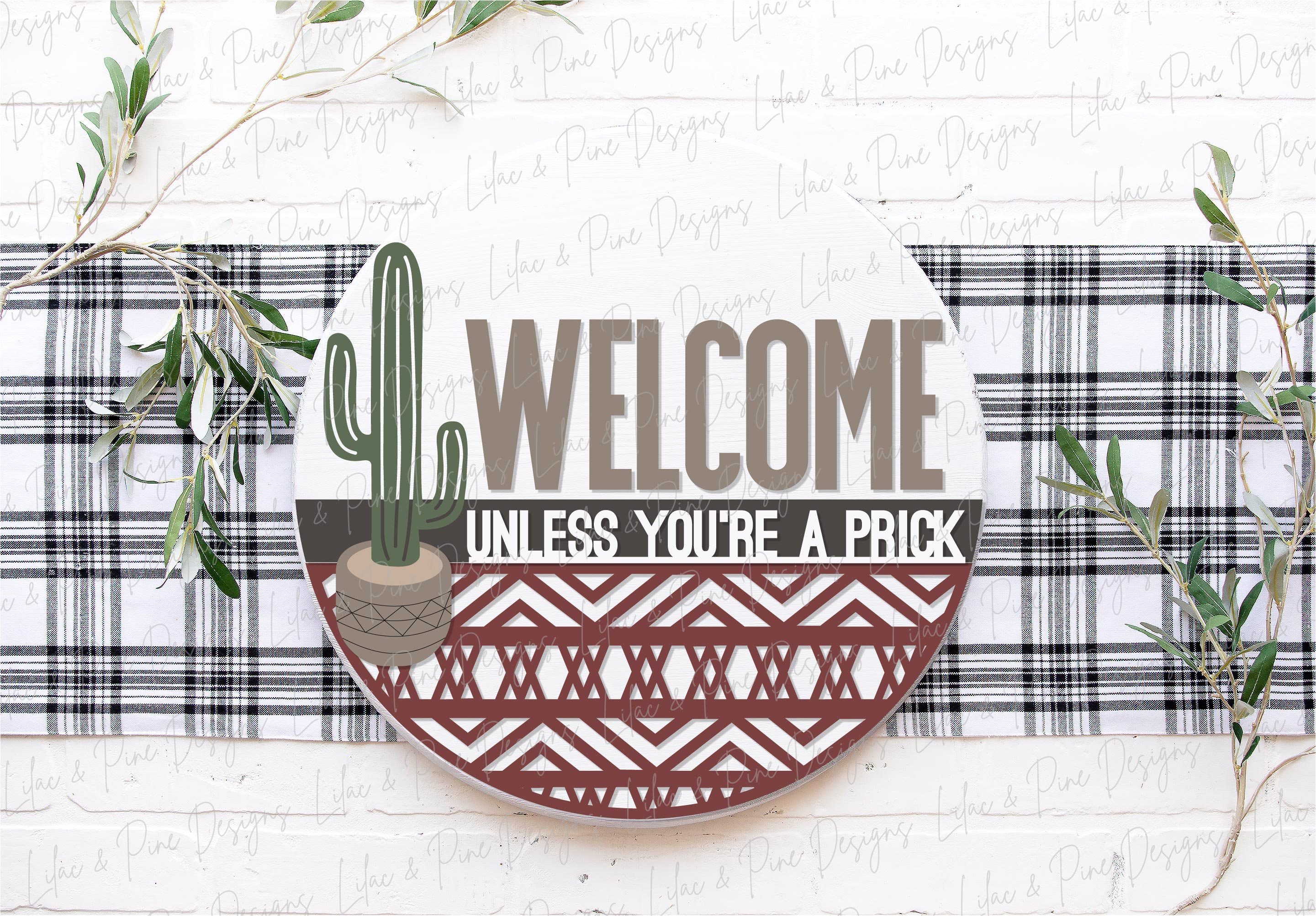 Snarky Cactus Welcome Sign SVG, Western Style Door Hanger, Funny Boho ...