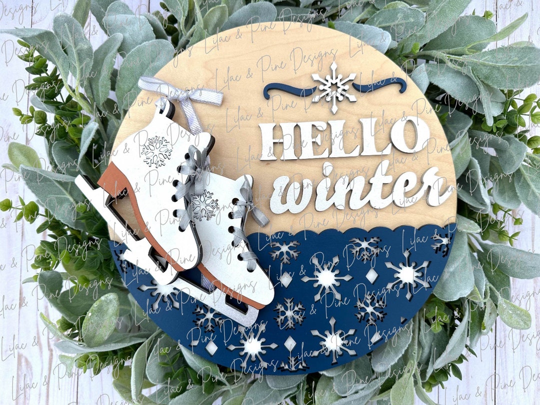 Hello Winter Sign SVG, Christmas Welcome Sign, Winter Door Hanger SVG ...