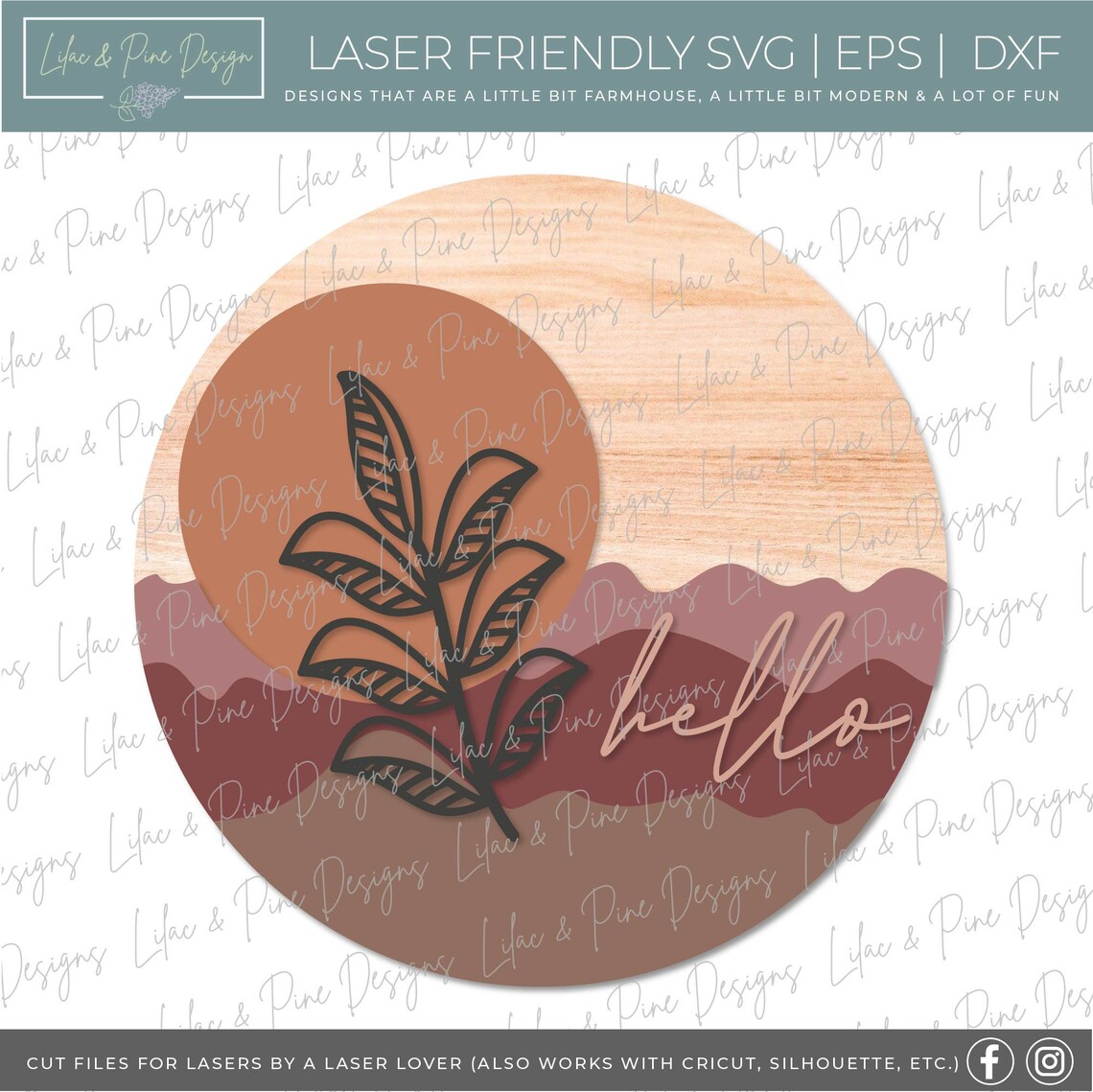 Boho Welcome Sign SVG Hello Door Hanger SVG Minimalist Round - Etsy