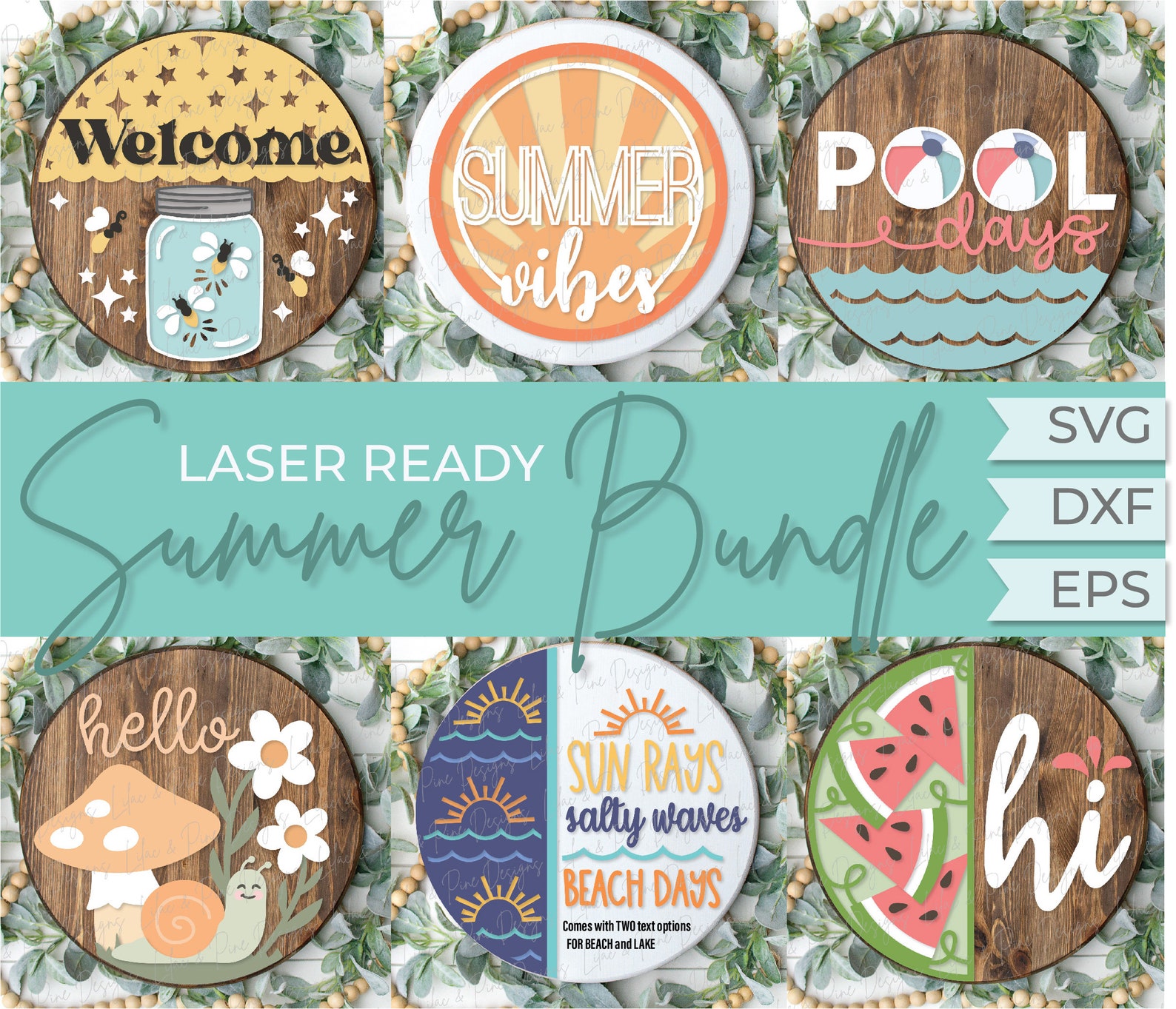 Summer Welcome Sign Bundle, Summer Vibes Door Hanger SVG, Mushroom SVG ...