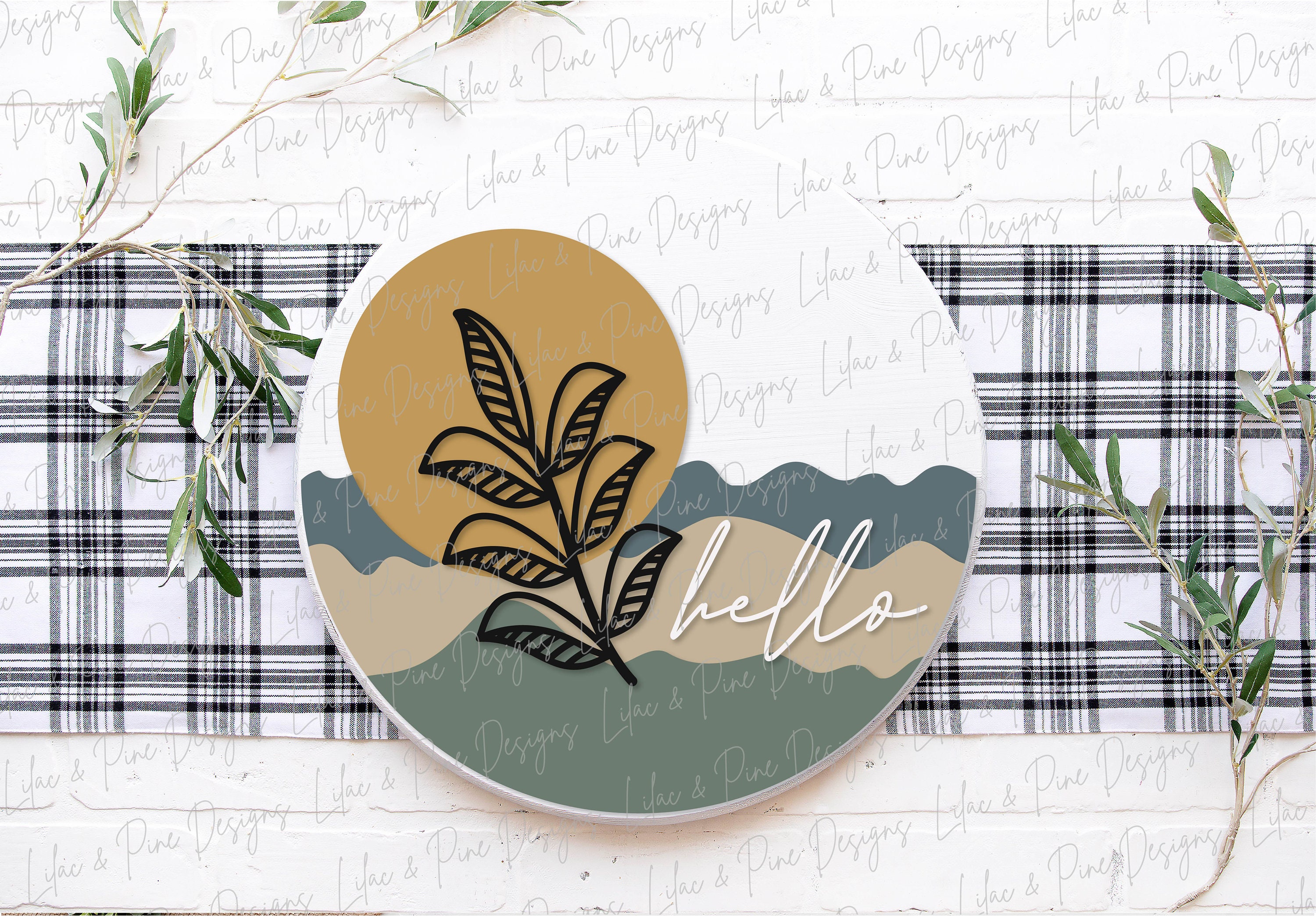 Boho Welcome Sign SVG Hello Door Hanger SVG Minimalist Round - Etsy