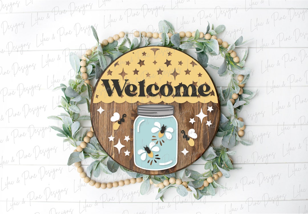 Firefly Welcome Sign SVG, Lightning Bug Door Hanger Svg, Summer Welcome ...