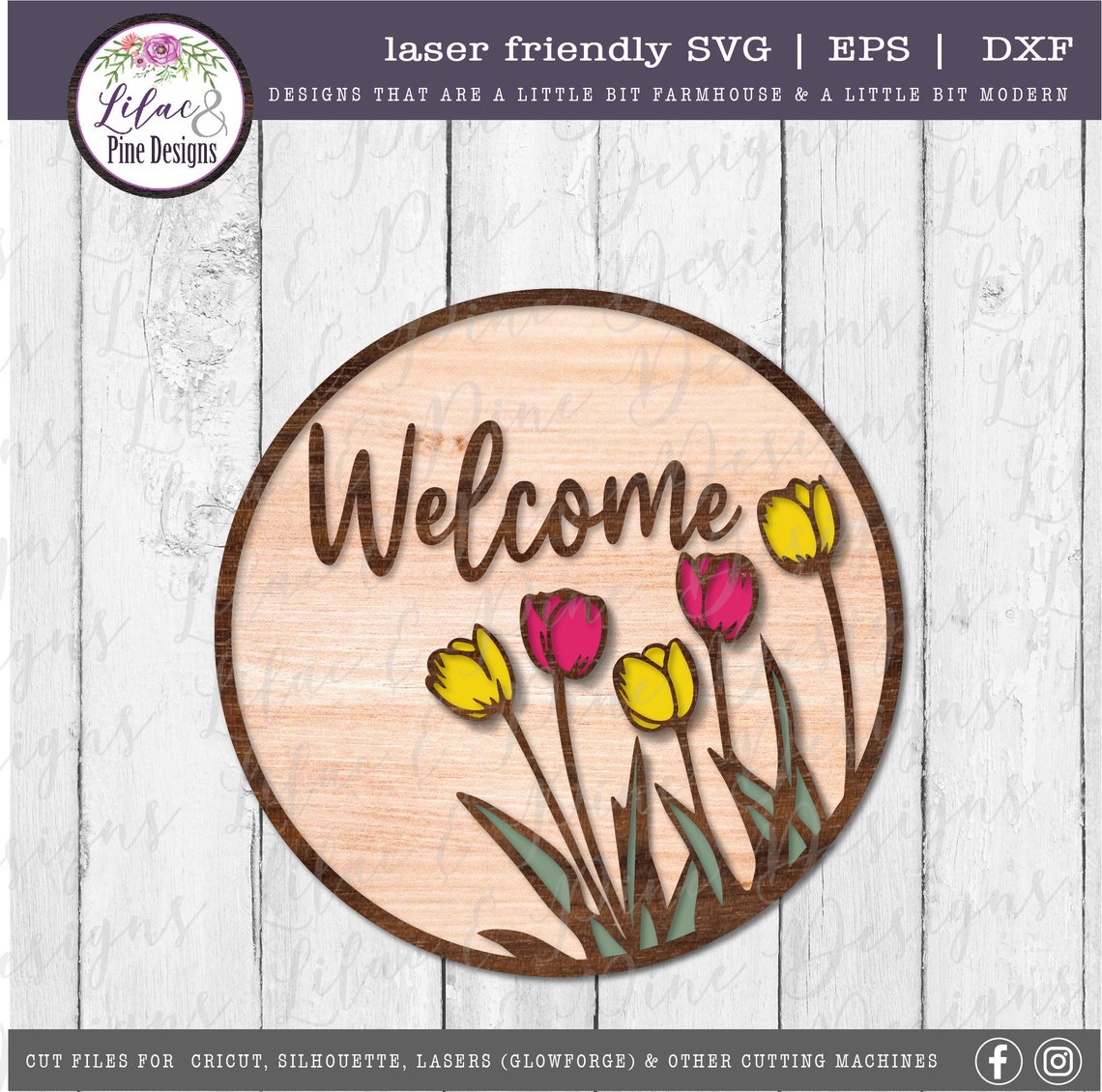 Welcome Spring Round Sign SVG, Spring Floral Door Round SVG, Tulip Svg ...