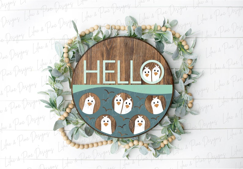 Hello Seagull Door Hanger, Cute Summer Welcome Sign, Seagull Beach ...