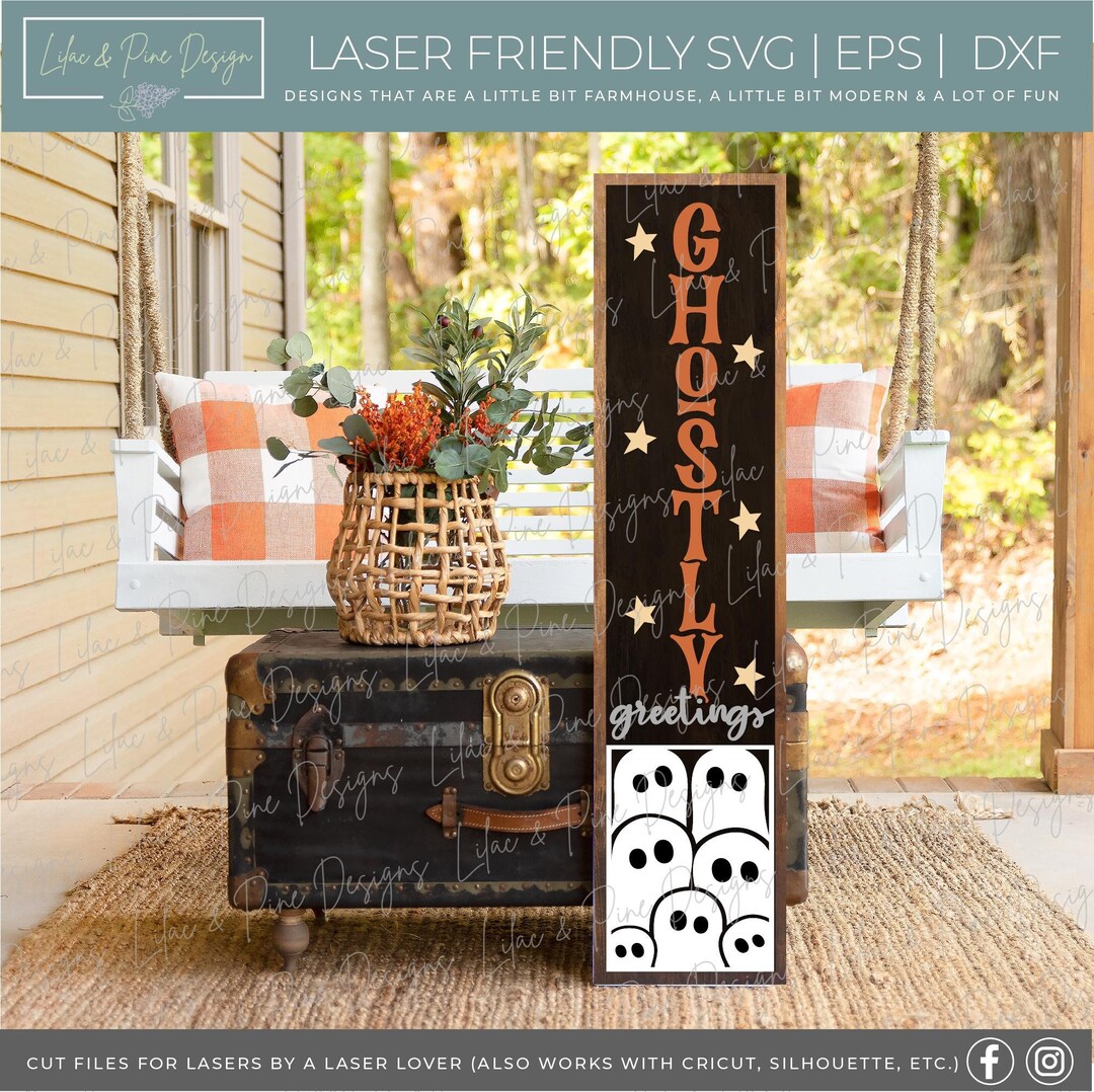 Ghostly Greetings Sign, Halloween Porch Sign SVG, Halloween Vertical ...