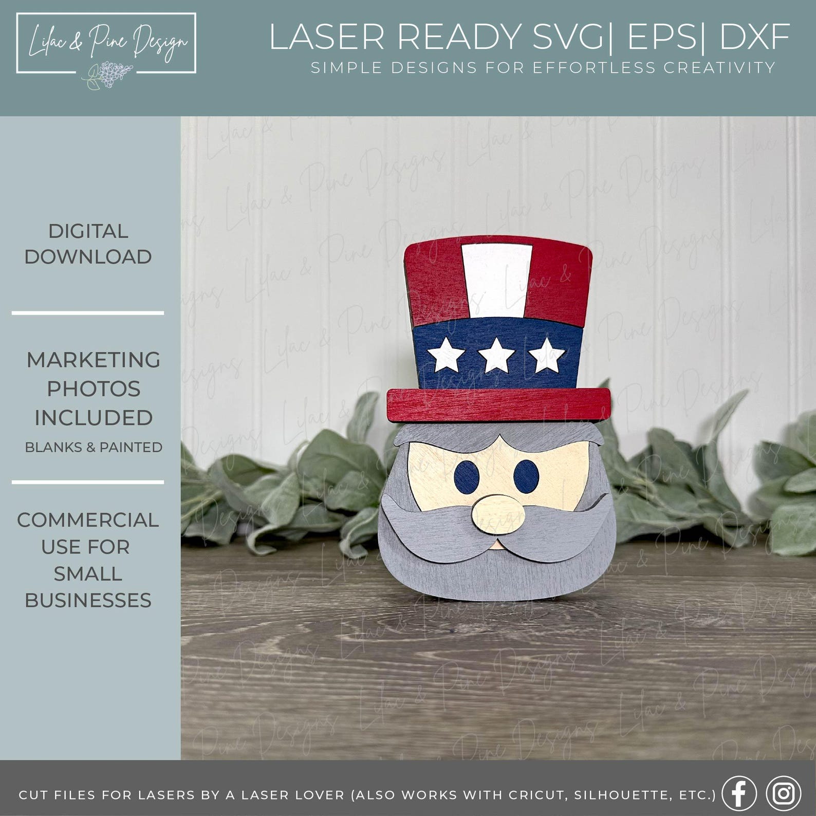 Laser Ready Uncle Sam Shelf Sitter SVG - Chunky Patriotic Shelf Sitter ...