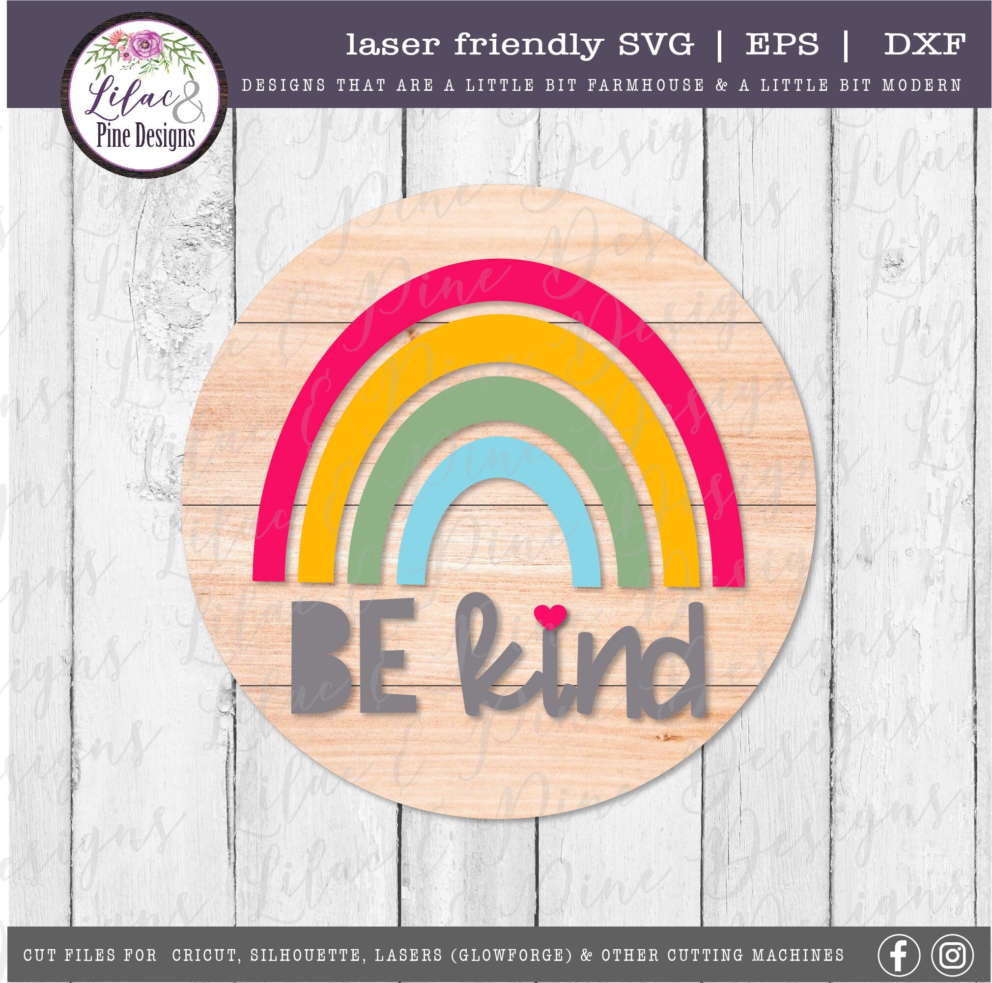 Be Kind Rainbow Round Sign SVG Rainbow SVG Spring Svg Laser - Etsy