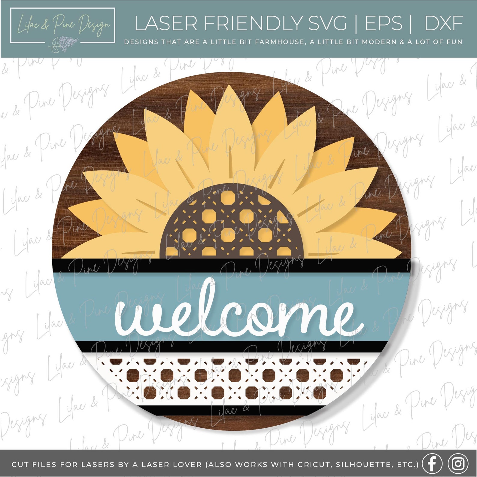 Sunflower Door Hanger SVG, Sunflower Welcome Sign SVG, Rattan Door ...