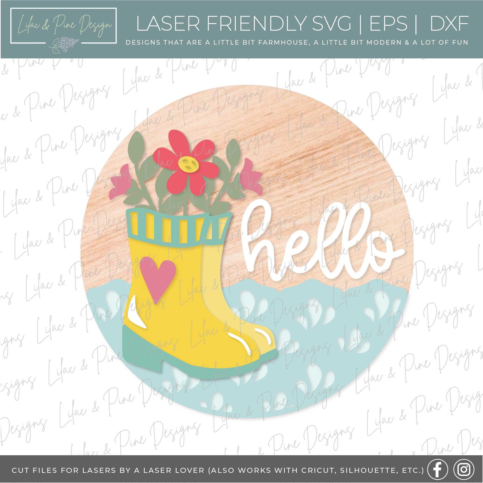 Spring Welcome Sign SVG, Rain Boot Door Hanger, Floral Hello Sign SVG ...
