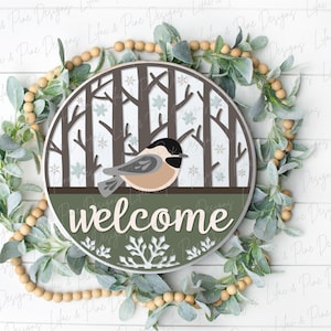 Chickadee Welcome SVG, Winter Welcome Sign SVG, Christmas Door Hanger ...