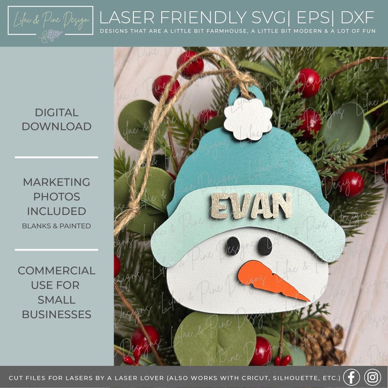 Christmas Ornament SVG, Snowman Name Ornament SVG, Ornament Kit Svg ...