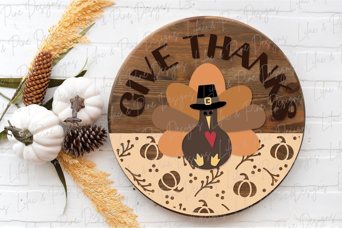 Thanksgiving Door Hanger SVG Give Thanks Sign SVG Turkey - Etsy