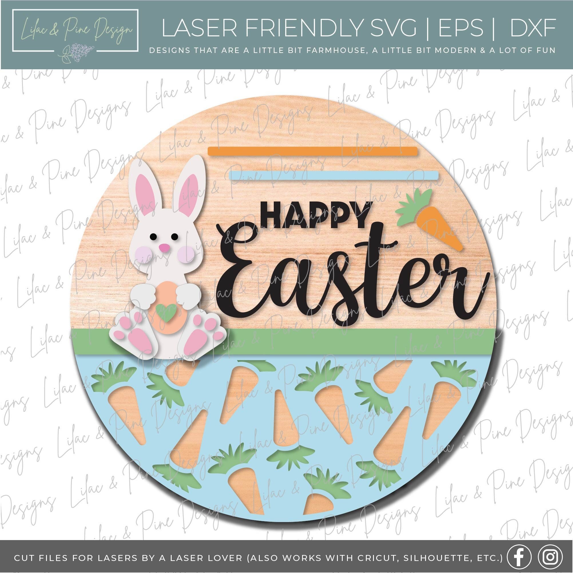 Happy Easter Round Sign SVG Easter Bunny Door Hanger Bunny - Etsy