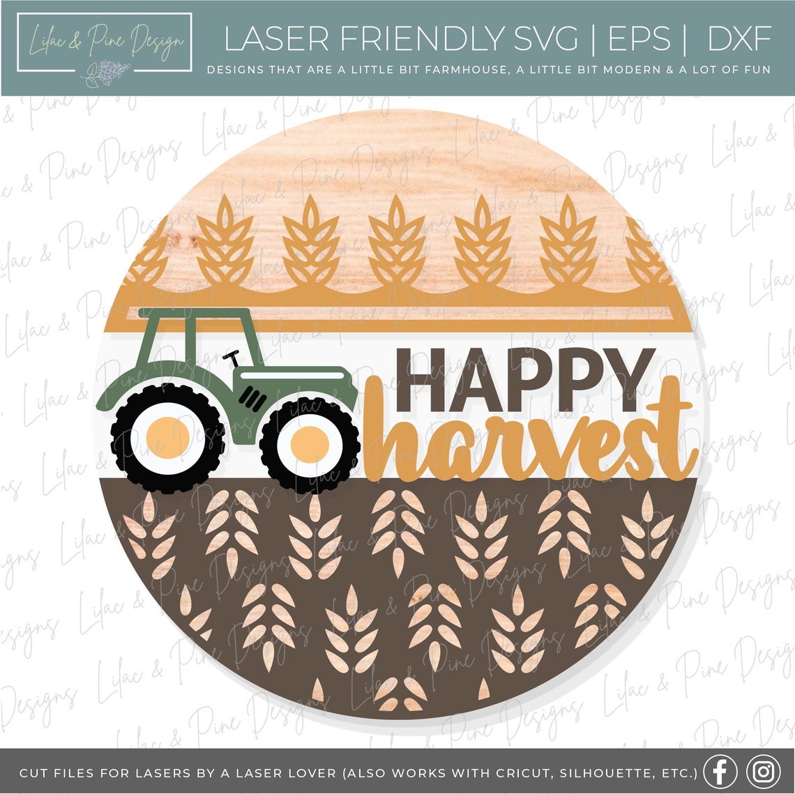 Happy Harvest Door Hanger SVG, Fall Welcome Sign SVG, Tractor Round ...