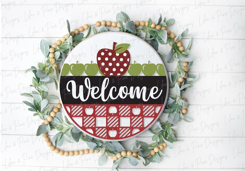 Apple Welcome Door Hanger SVG Fall Welcome Sign SVG Plaid - Etsy