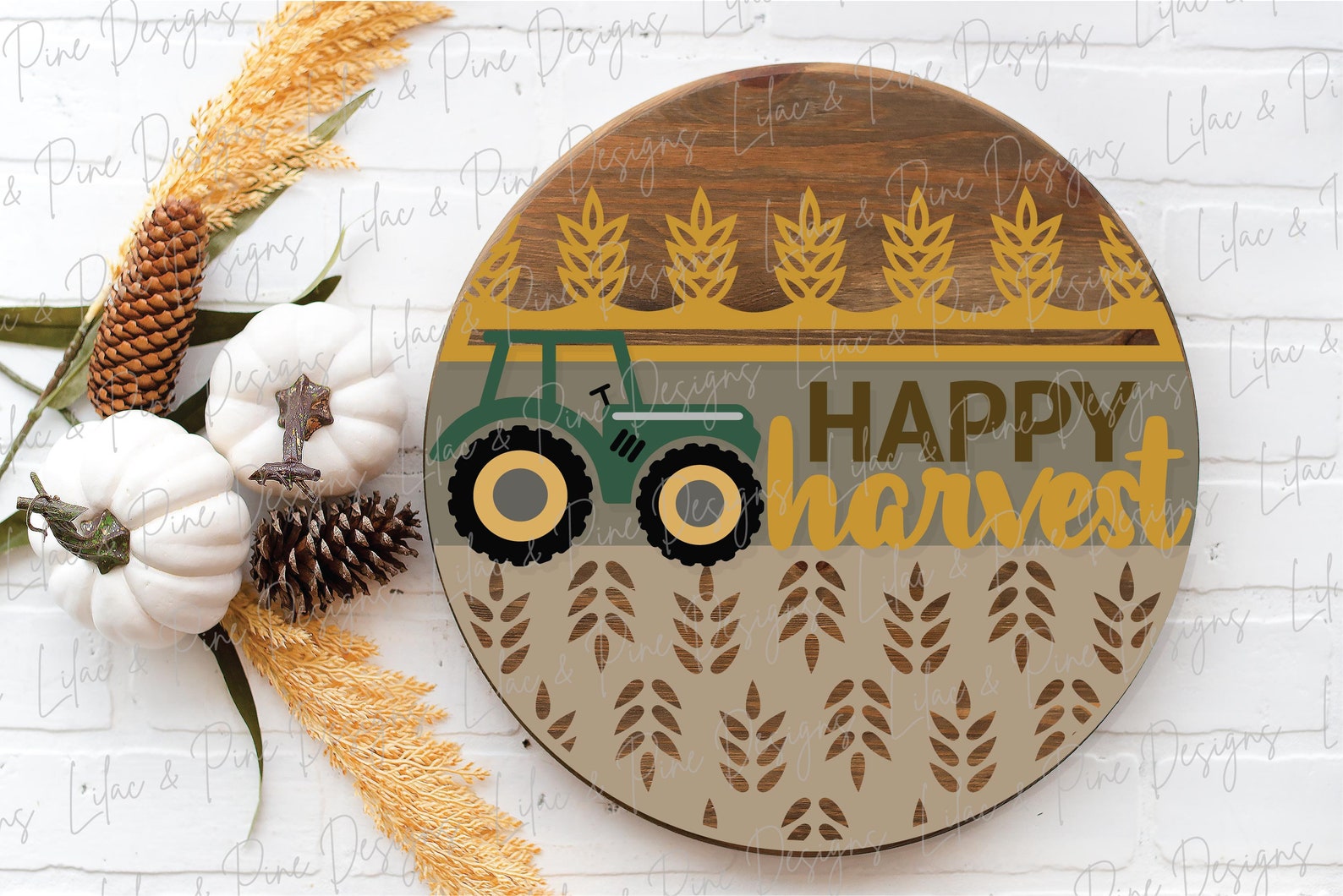 Happy Harvest Door Hanger SVG, Fall Welcome Sign SVG, Tractor Round ...