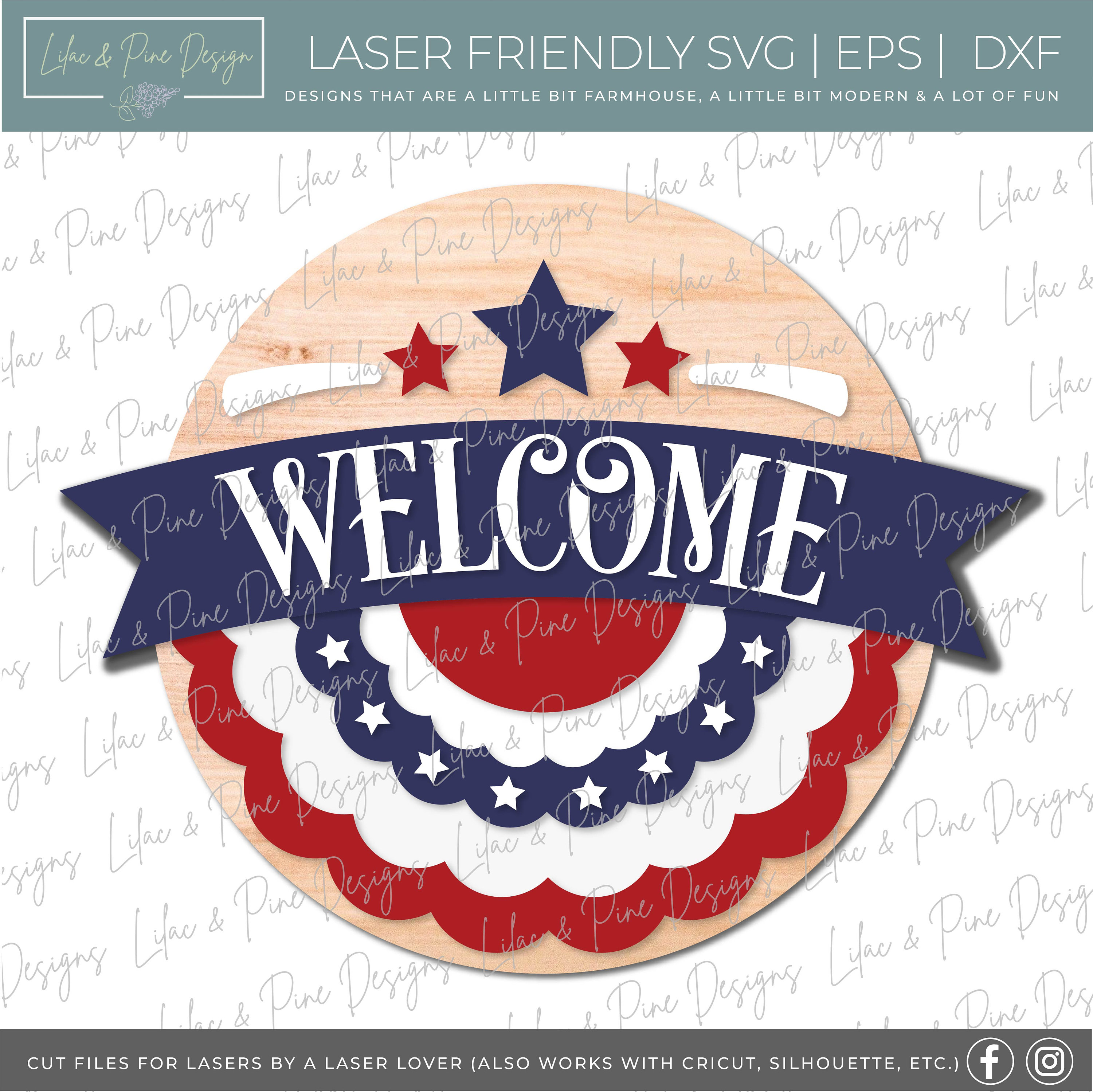 Patriotic Banner Welcome Sign July 4th Door Hanger SVG - Etsy