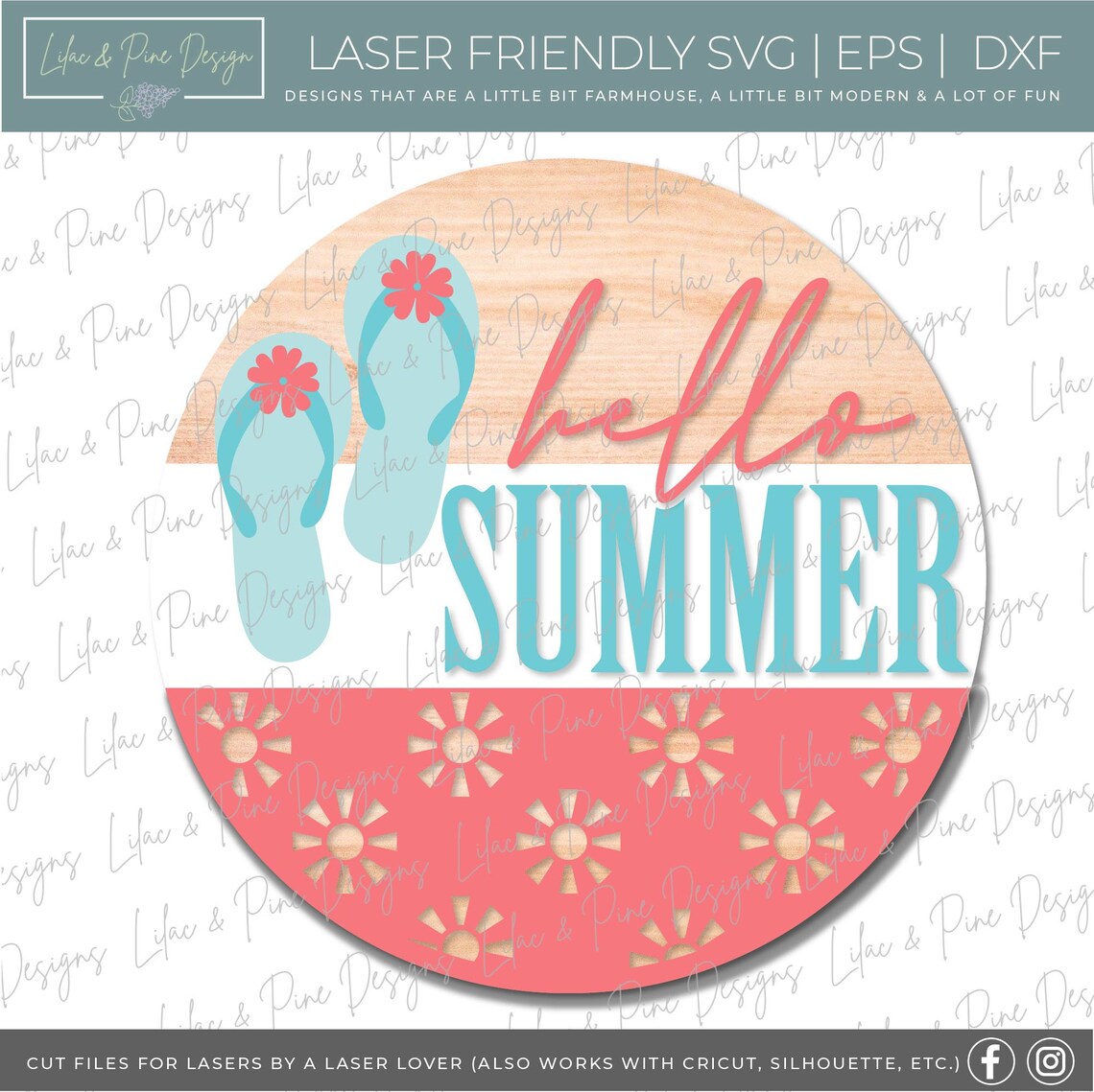 Hello Summer Flip Flop Round Sign Summer Door Decor SVG - Etsy